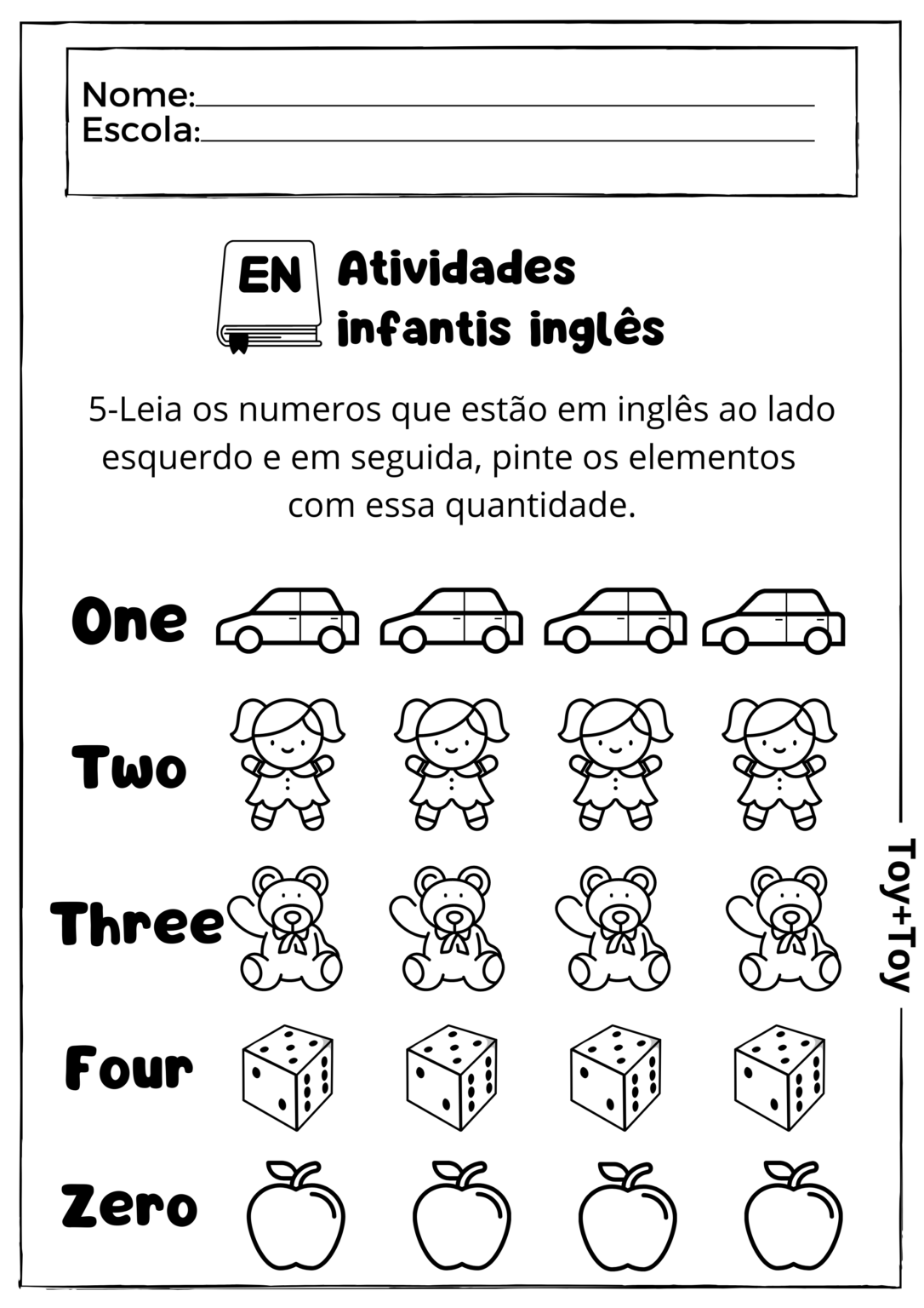 Atividades infantis inglês - TOY + TOY